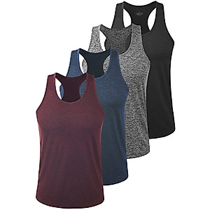 Vislivin Workout Tank Tops for Men Quick Dry Y-Back Tanks Bodybuilding Sleeveless Shirts-4 Packs Black/Grey/Navy Blue/Wine Red L