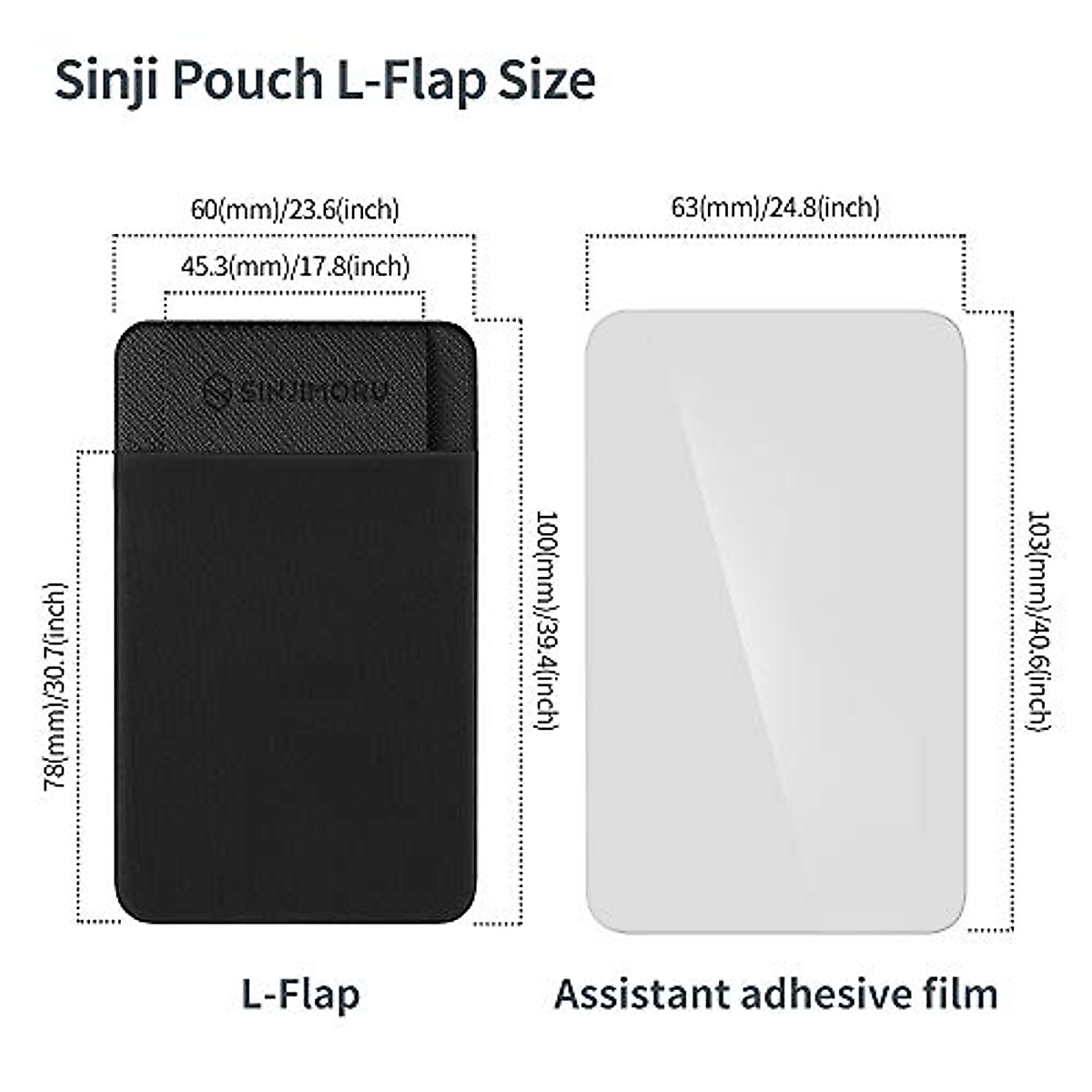 Sinjimoru Business Card Holder for Back of Phone, Reusable iPhone Stick on Wallet, Credit Card Holder for Smartphone. Sinji Pouch L-Flap Black
