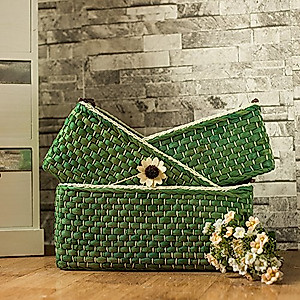 Baskets Woven Maize Storage Bins Set of 3,Kingwillow. (Green,Rectangular)