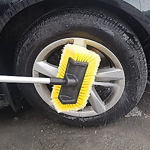 GIANT BEAR 10" Flow-Thru Penta-Level Car Wash Brush Head with Soft Yellow Bristles, Not Hurt Paint Scratch Free Cleaner Tool for Car Rv Truck SUV Deck Home Cleaning.