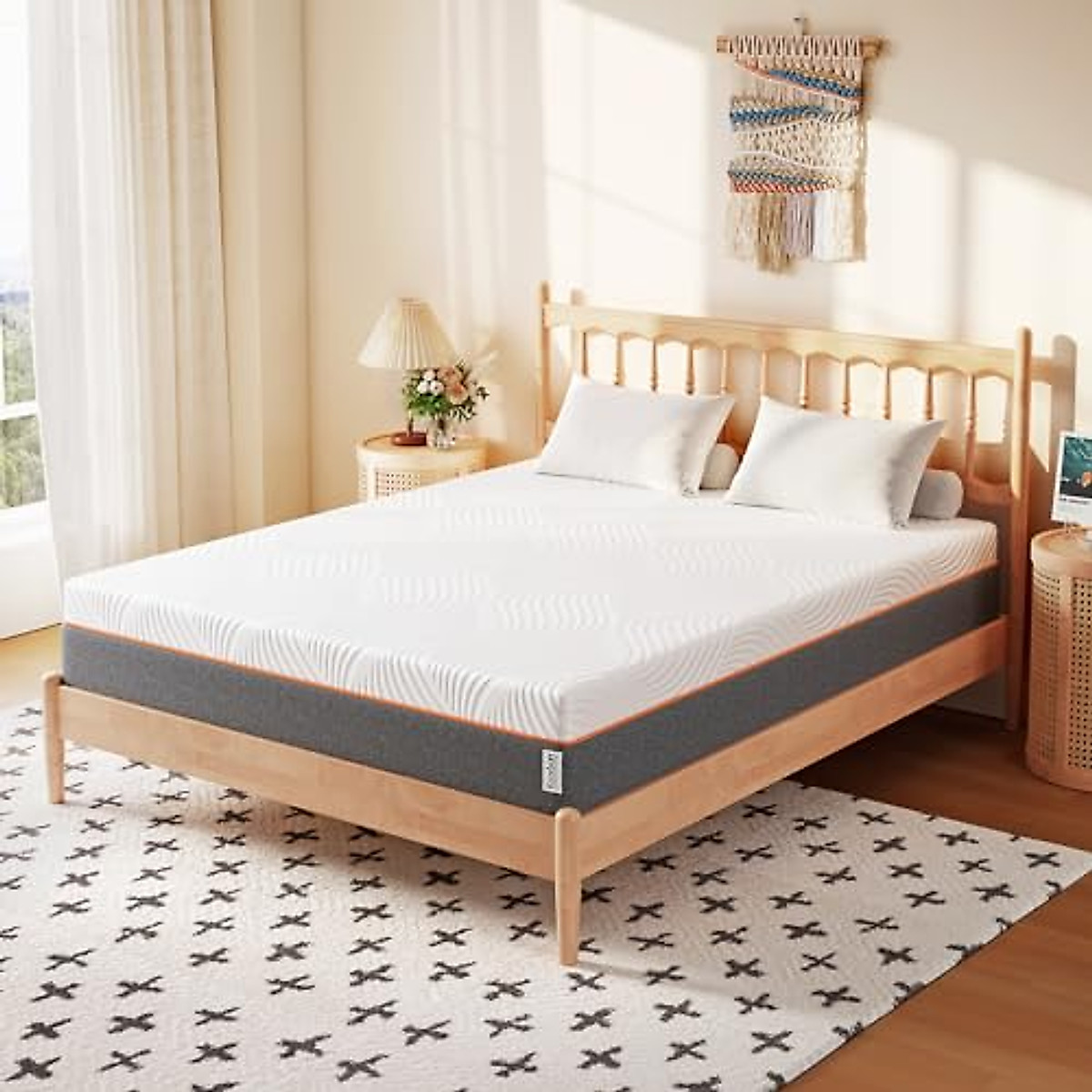 koorlian Queen Mattresses, 10 Inch Gel Memory Foam Mattress for Cooling Sleep & Pressure Relief, Queen Size Mattress in a Box with Knitted Cover, Motion Isolation, Fiberglass Free, Orange