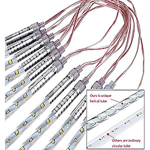 Vikdio Meteor Shower Rain Lights, 30cm 12 Spiral Tubes 360 LEDs 3.85m Lit Length Waterproof Snowfall LED Lights for Wedding Christmas Garden Tree Home Decor, Support 3 Sets Connected (White)