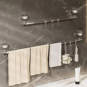 Retractable Towel Rack, Suction Cup Towel Bar with 6 Sliding Hooks, 23-47 Inch Adjustable, Removable Vacuum Suction Towel Holders, Bathroom Wall Washcloth Rack, for Kitchen, Toilet, Shower, Door(Gray)