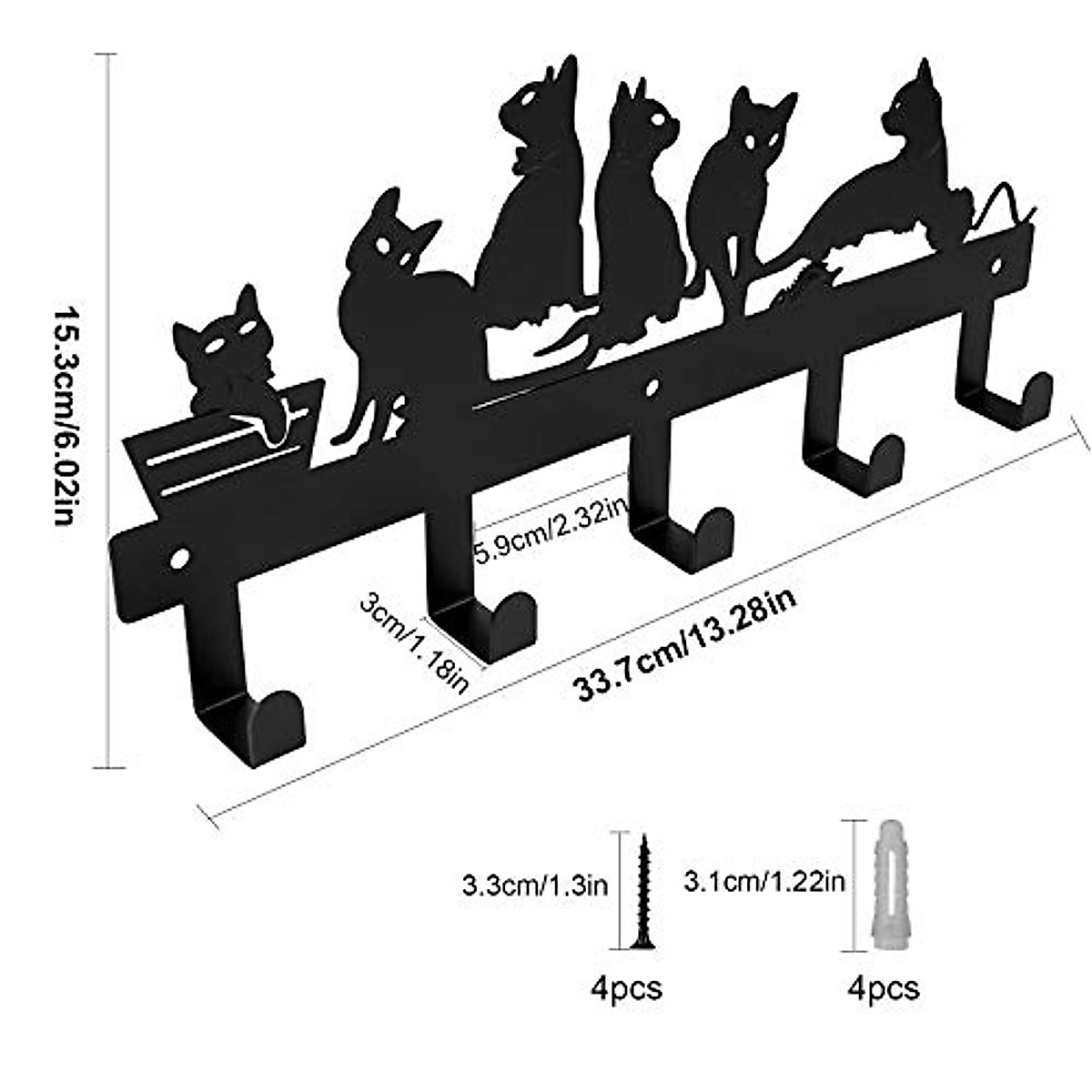 Towel Holder 5 Hooks for Bathroom, Towel Racks, Towel Hooks for Bathroom, Bedroom, Kitchen, Pool, Beach Towels, Bathrobe, Clothing, Metal Sandblasted Wall Mount Rustproof and Waterproof (Black03)