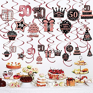 Pimvimcim 50th Birthday Hanging Swirls Decorations for Women, 36pcs Happy 50 Year Old Birthday Swirls Supplies, Rose Gold Fifty Birthday Party Hanging Swirl Décor