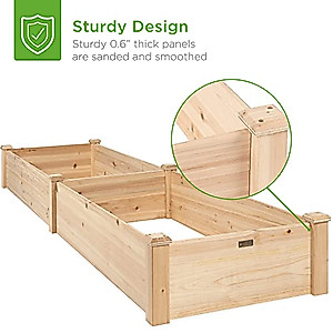 Best Choice Products 8x2ft Outdoor Wooden Raised Garden Bed Planter for Vegetables, Grass, Lawn, Yard - Natural
