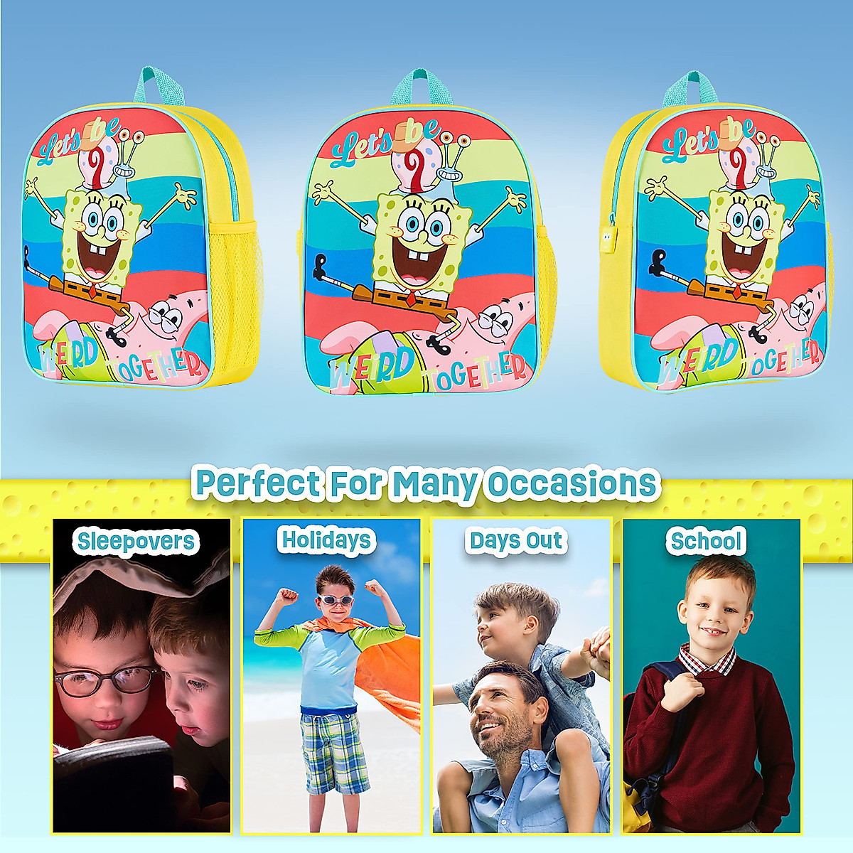 SpongeBob SquarePants Backpack for Kids, 11.6” x 9.25” x 3.14”