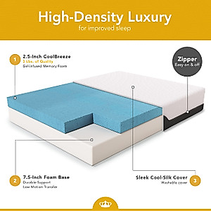 DynastyMattress Short King RV Mattress 72x75, 10-Inch CoolBreeze Gel Memory Foam Mattress for RV, Camper, Trailer-King RV Short Size, Made in USA