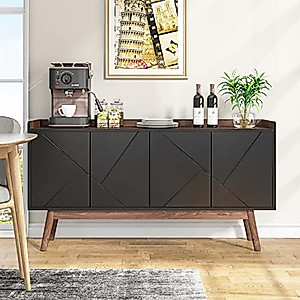 LITTLE TREE 55 Inch Kitchen Buffet Cabinet with Storage Shelf, Sideboard Coffee Bar with Doors, Buffets Accent Cabinet for Dining Room Living Room Entryway, Black Rustic Brown