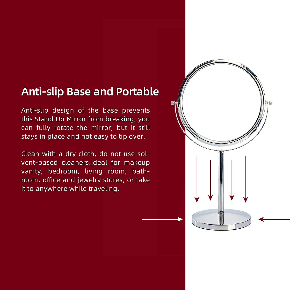 Tabletop Makeup Mirror with Magnification 8" Double-Sided Vanity Mirror 1X/10X Magnifying Mirror with Stand,Classic Round Desktop Make Up Mirror for Bathroom Bedroom,15" Height,Bright Silver,No Light