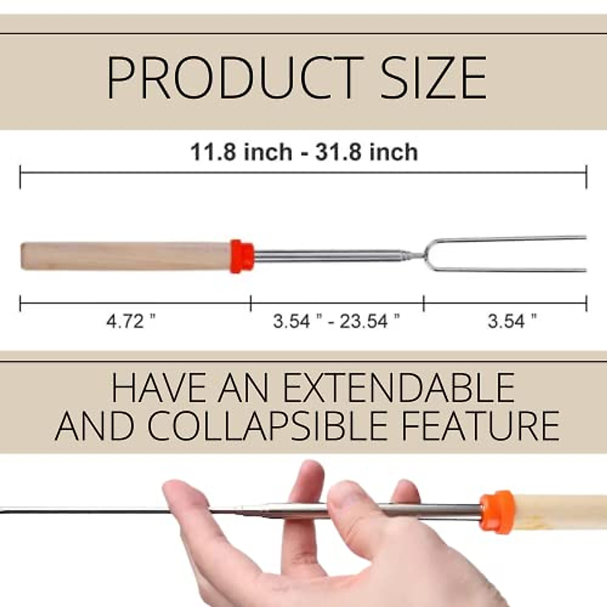 Set of 8 Marshmallow Roasting Sticks Stainless Steel Smores Sticks For Camping Telescoping Marshmallow Sticks for Campfire Roasting Sticks for Fire Pit