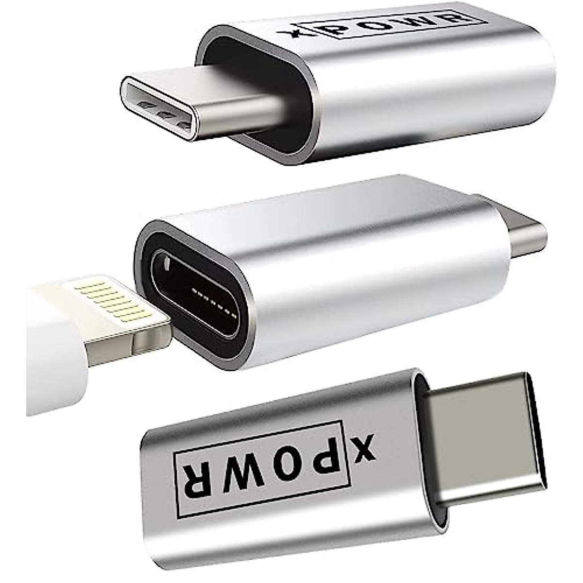 xPOWR |3-Pack| Lightning to USB C Adapter for iPhone: [Updated] New Wider Compatibility, Fast Charging, Compact & Portable - USB C to Lightning Adapter in Silver