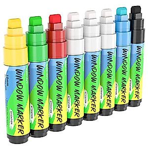 Gain-Art 8 Pack Windows Markers for Car, Glass, 3 in 1 Nib, Washable Liquid Chalk Paint Markers