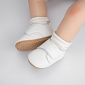 HsdsBebe Baby Boys Girls Oxford Shoes PU Leather Soft Rubber Sole Sneakers Anti-Slip Toddler Ankle Boots Infant Walking Shoes Moccasins(6-12 Months) B/White