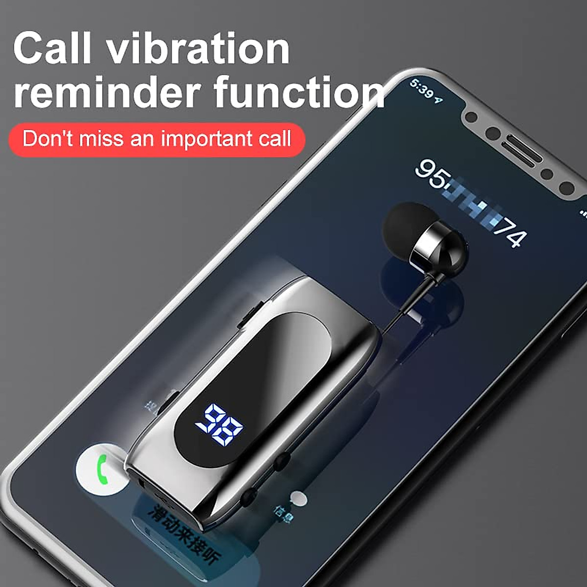 Bluetooth Headset,30Hrs HD Talktime Bluetooth Earpiece,Digital Display Battery lavalier Wireless Earphones,Hands Free Noise Reduction Retractable,Wireless Earbuds(Silver, 90 Days Free Replacement).