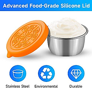 6 Pack 1.6 OZ Salad Dressing Containers To Go, Advanced Stainless Steel Condiment Containers with Silicone Lids Easy to Open, Leakproof colorful Compact Salad Sauce Cups Easy to Carry Everyday