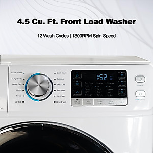 Smad 27 in. 4.5 Cu. Ft. Front Load Washing Machine with Quiet Inverter Motor, Steam and Water Plus Functions, Quick Wash, 12 Washing Cycles, 120V, White
