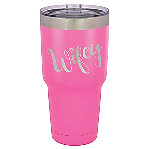 WIFEY Pink 30 oz Tumbler With Straw and Slide Top Lid | Stainless Steel Travel Mug | Compare To Yeti Rambler