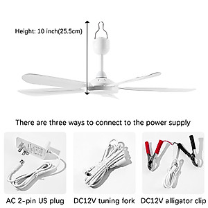 Mengnessly 28" Inch Ceiling Fan AC 110V/DC 12V Indoor Outdoor Gazebo Electric Fans for Tent with Remote Control Portable Hanging Plug in No Light White Bedroom Porch Quiet Small Room RV Garage Dorm