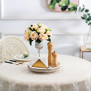 Lazy Susan Organizer Wooden Turntable: Hanobe White Round Wood Trays for Decorative Kitchen Counter Coffee Table Home Decor with Beaded Spice Spinner