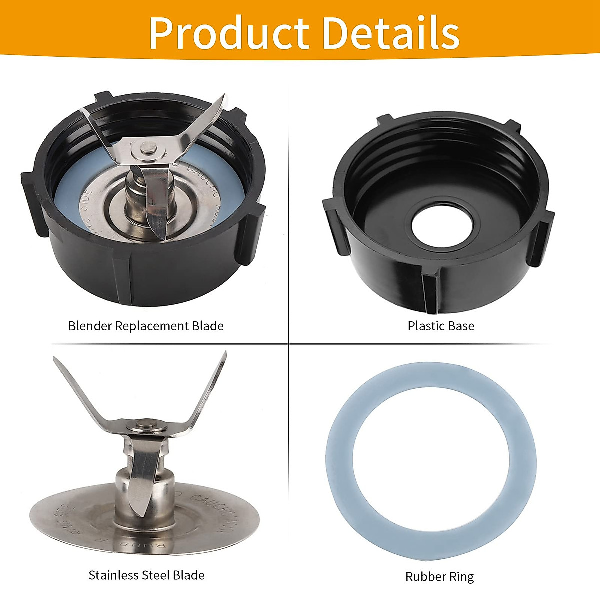 Blender Blades Stainless Steel Blade With Bottom Rubber Ring Blender Bottom Blades Juicer Blender Replacement Kit Blender Replacement Accessories for Electric Blenders