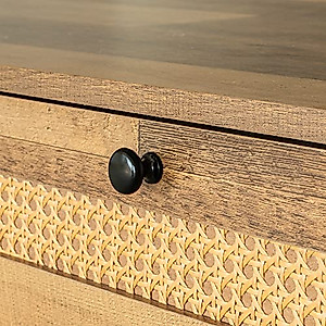 GIA Home Furniture Series Mid Century Writing Rattan Crafted Drawers,Wood Computer Desk Installed with USB Ports and Power Outlet,Salmon Oak Finishing, Black Metal Leg