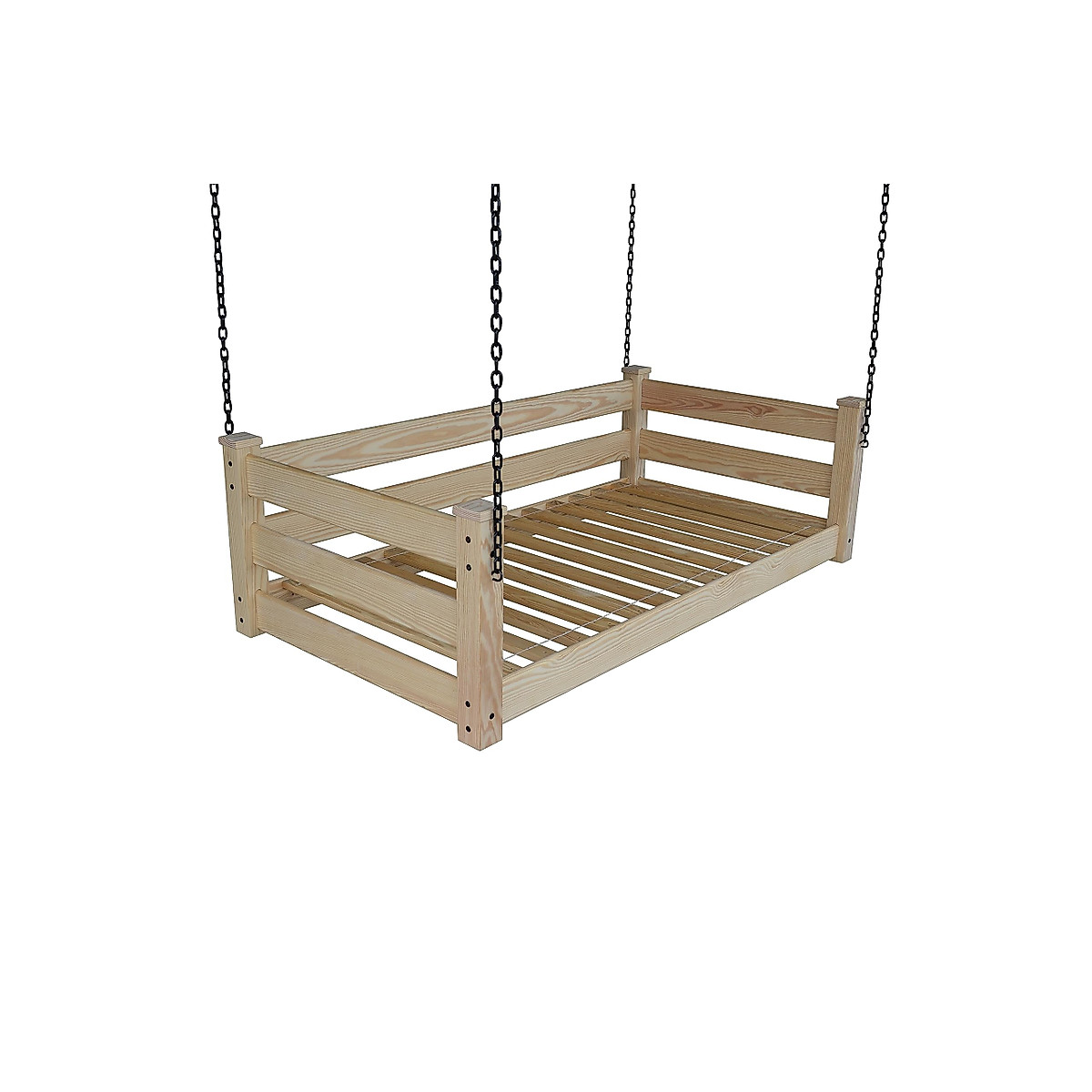 Amish-Made Twin Size Farmhouse Style Unfinished Wooden Swing Bed with Chains