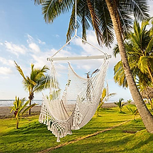 Hammock Chair，Max 330lbs, Large Hanging Chair, Soft Cotton Rope Swing Chair with High Load-Bearing Metal Rod,Indoor Outdoor Garden Yard Living Room Use