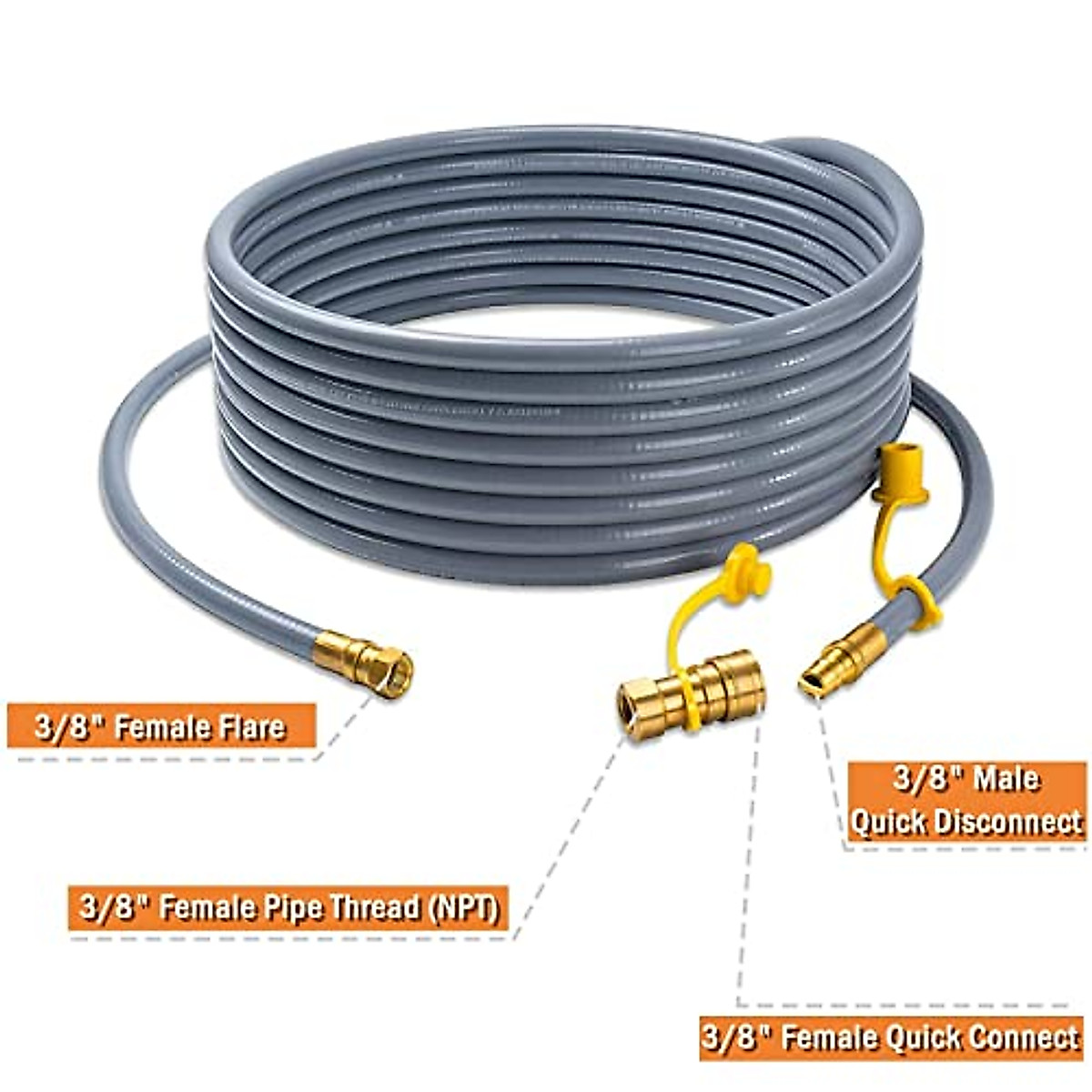GASPRO 3/8-Inch Natural Gas Quick Connect Hose, Propane to Natural Gas Conversion Kit for Grill, Smoker, Fire Pit, Patio Heater and More, 12 Feet and 24 Feet, 2 Pack