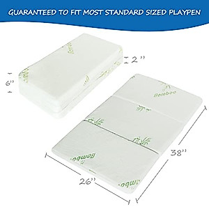 Bamboo Pack n Play Mattresses Trifold, 38"x26" Cooling Pack and Play Mattress Pad, Playard Mattress for Pack and Play with Ultra Soft Bamboo Cover, Waterproof Baby Folding Mini Crib Mattresses