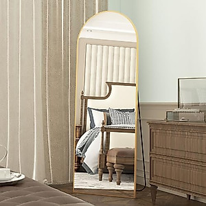 Poseerkey Arched Full Length Mirror 64" x 21", with Stand Large Floor Mirror, Full Body Mirror Standing Hanging or Leaning Against Wall Mirror for Bedroom, Living Room, Gold