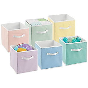 mDesign Small Fabric Collapsible Organizer Cube Bin Box with Front Handle for Cube Furniture Units, Closet or Bedroom Storage, Holds Clothing and Linens - Lido Collection - 6 Pack - Bright Multicolor