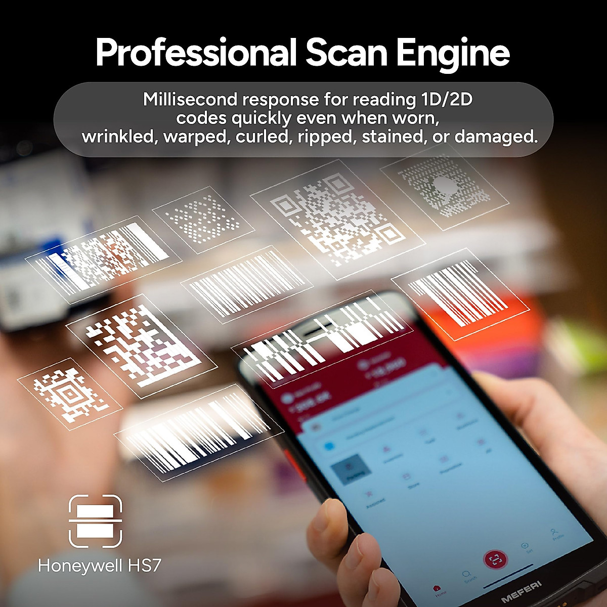 MEFERI ME61 Android Barcode Scanner with Charging Cradle, Compatible with Honeywell HS7 Scan Engine, PDA Handheld Mobile Computer, 1D 2D QR, Wi-Fi 4G BT GPS NFC, 6" Full-Screen, PDA for WMS