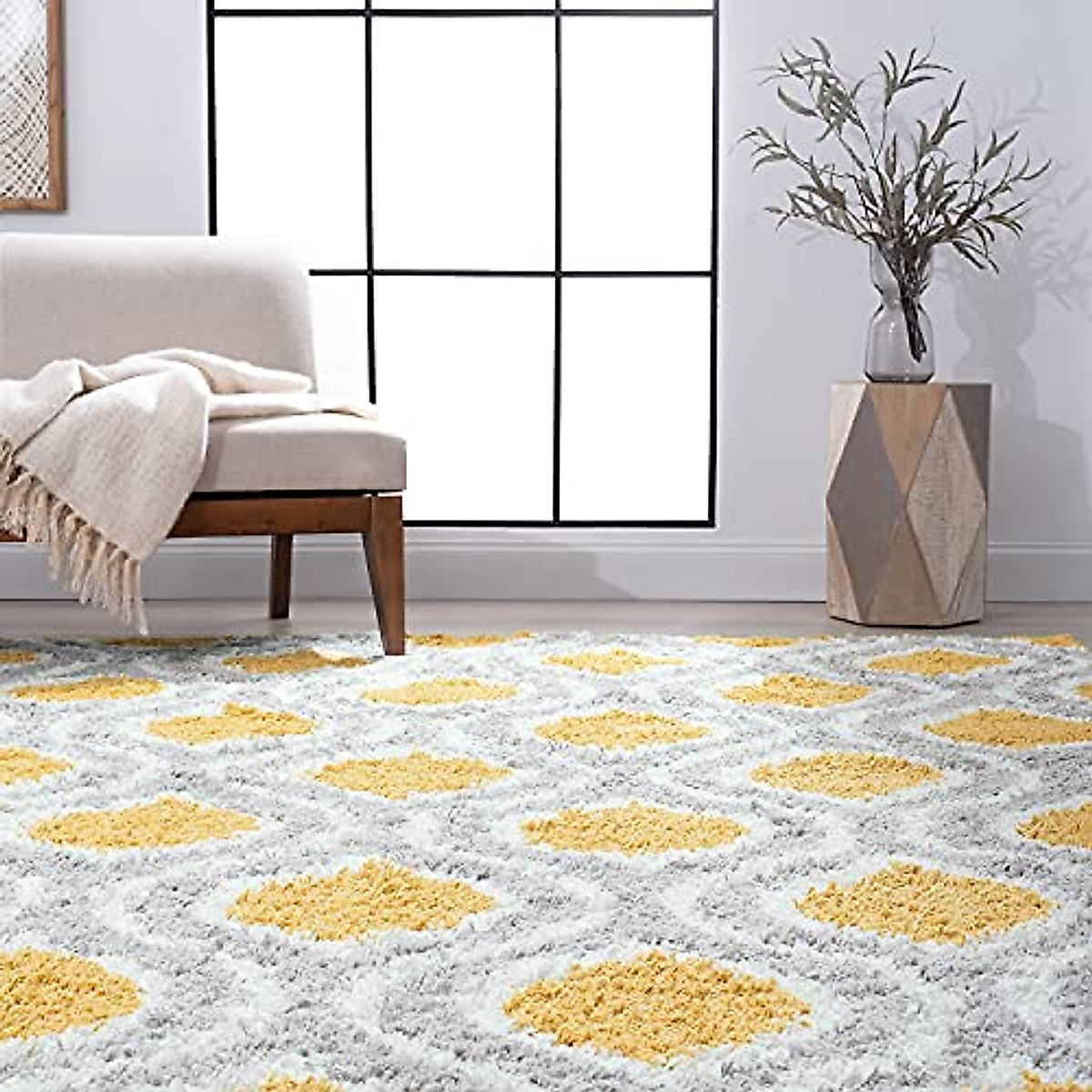 Gold Easy Clean Large 8x10 Shag Rug - 8x10 Area Rug - Indoor Modern Area Rugs Living Room - Dining Room Rug Bedroom Rug Kitchen Rug Entryway Rug Shaggy Carpet - Alfombras para Salas Modernas