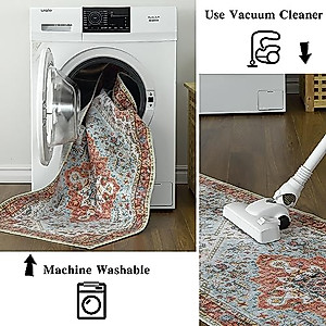 RUGSREAL Washable Rugs 8x10 Living Room Rug Large Rug Boho Carpet Oriental Distressed Rugs Bohemian Carpet Non-Slip Area Rugs for Dining Room Farmhouse Bedroom Office Home Decor