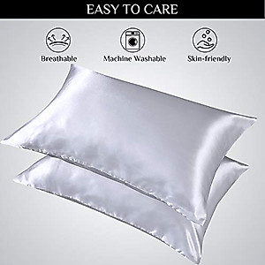 AIMTOP Satin Pillowcases for Hair and Skin, Silver Grey Silk Pillowcases Standard Size Set of 2, Lightweight Soft Microfiber Pillow Case with Envelope Closure (20x26 Inches)