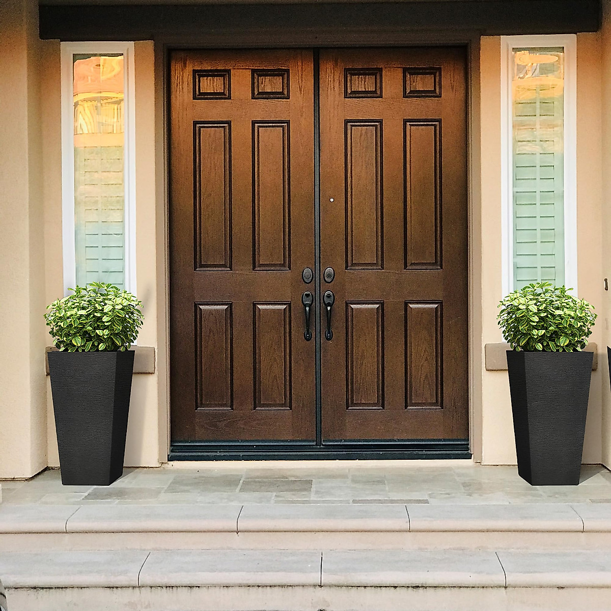 Kante 22 Inch Tall Planter Set of 2, Large Taper Planter for Outdoor Indoor Garden Patio Front Door (Black)