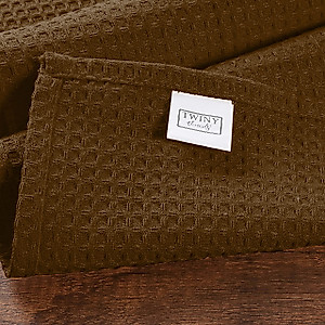 TWINY threads Kitchen Towels Set of 12, 100% Cotton Waffle Weave Dish Towels, Soft Tea Towels with Hanging Loop, Washable Bar Towels for Table Cleaning, Dinning, Parties- 16"X 26" - Brown