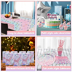 192pcs Mermaid Birthday Party Decorations, Happy Birthday Little Mermaid Theme Party Supplies Including Balloons Banner Tablecloth Plates Cups Napkins Cake Topper Gift Bag for Girls Kids Serve 20