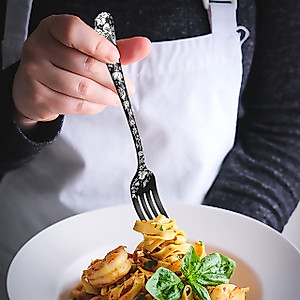 Stapava 24-Piece Black Silverware Set with Steak Knives for 4, Unique Stainless Steel Flatware Cutlery Set, Include Fork Spoon Knife Set, Mirror Polished, Dishwasher Safe Utensils