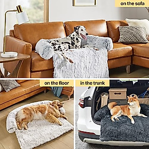 Codi Calming Dog Couch Beds for X-Large Dogs, Fluffy Plush Mat for Pets, Anti Anxiety Dog Bed with Removable Washable Cover for Large Medium Small Dogs and Cats, Light Grey, 45x37x6 inches