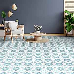 Peel & Stick Floor Tiles Vinyl Flooring 8"x8", Suitable for Wall, Floor, Kitchen, Bathroom, Pet House 10 Sheets (8x8 inches, Tamensa Encaustic, 10)