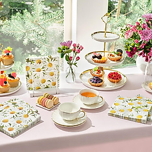 Juvale 100 Pack Decorative Daisy Floral Paper Napkins, 2-Ply, 6.5x6.5”, Napkins for Garden Bridal Shower, Tea Party, Wedding & Decorative Party Supplies