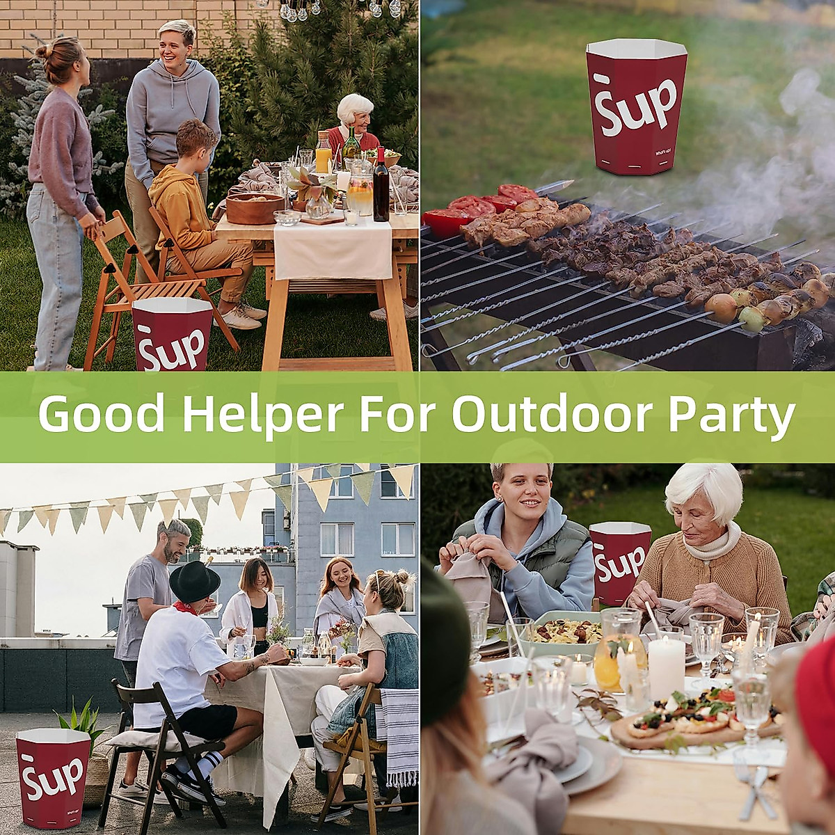 AWDOAJOI Foldable and Reusable Outdoor Trash Can, 3.5 Gal, Eco-Friendly, Ideal for Picnics, Weddings, and Parties, Office, Car (Pack of 5), Red