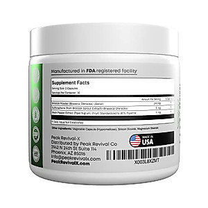 Peak Revival-X 5000mcg of Real Lab-Verified Sulforaphane Supplement - Broccoli Seed Extract 250mg Supplements - Promotes Cognitive Function, Liver & Cellular Support - 60 Vegan Capsules/Pills