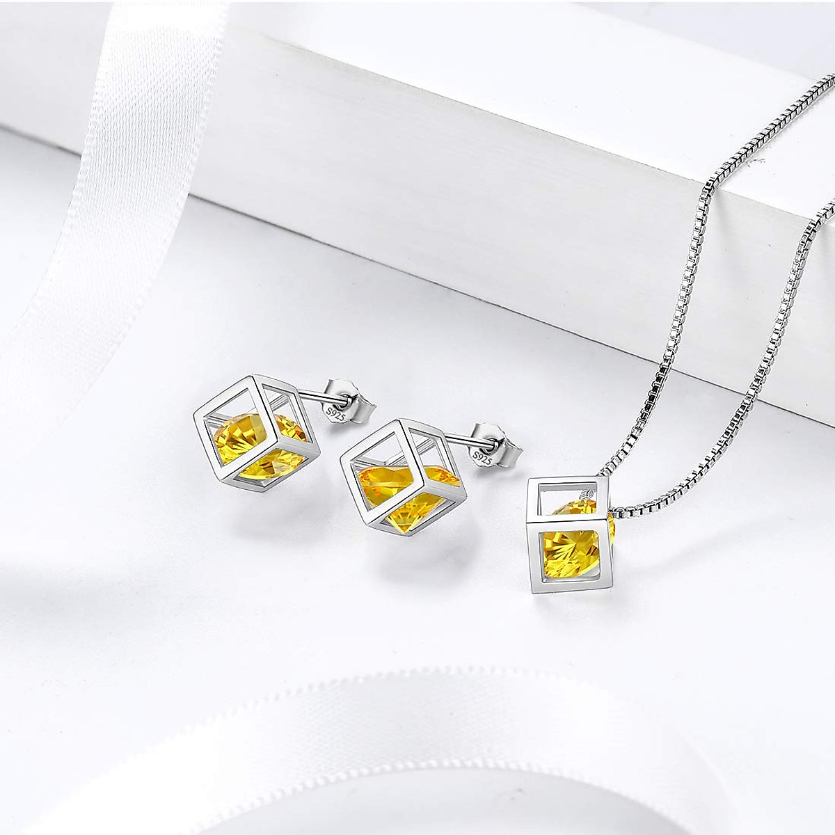 Aurora Tears Birthstone November Jewelry Sets 925 Sterling Silver Women Birth Crystal Stone Necklace Earrings Sets Birthday Jewellery DS0028N
