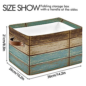 ALAZA Wooden Wood Retro Foldable Storage Box Storage Basket Organizer Bins with Handles for Shelf Closet Living Room Bedroom Home Office 1 Pack