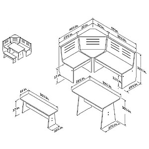 Urban Home Furniture Chapman 2 Tone Natural/Grey Solid Wood Corner Dining Set, Reversible Breakfast Nook