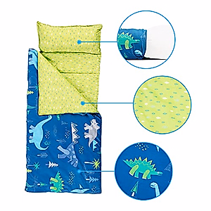 NEDVI Toddler Nap Mat with Carry Bag,Sleeping Bag with Removable Pillow,Measure 55x 21 x 1.5 Inches,Toddler Travel Bed,Lightweight - Cotton Soft,for Preschool, Daycare, Camping-Dinosaur