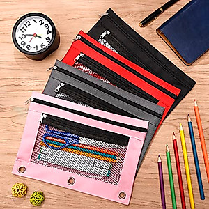 Antner Binder Pencil Pouch for 3 Ring Binder, 2 Pack 3 Ring Binder Pencil Pouches Double Zipper Pencil Case Cosmetic Bag, Black & Red